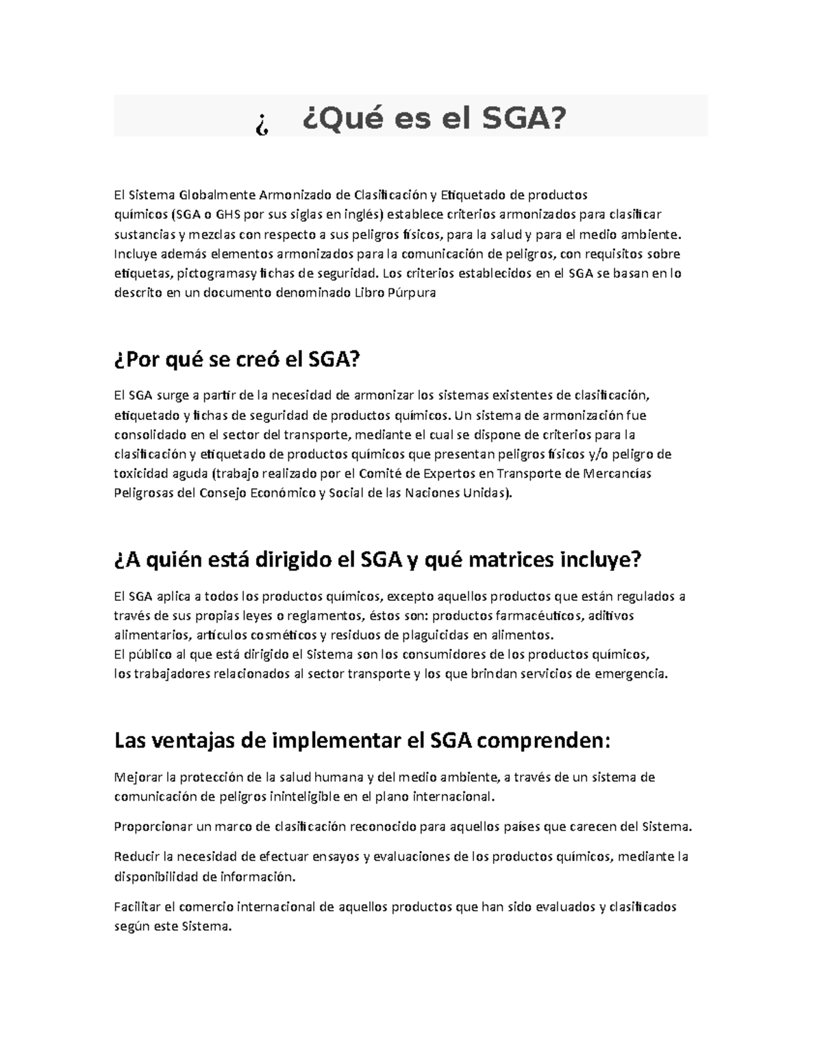 Sistemas de clasificacion - ¿ ¿Qué es el SGA? El Sistema Globalmente Armonizado de Clasificación ...