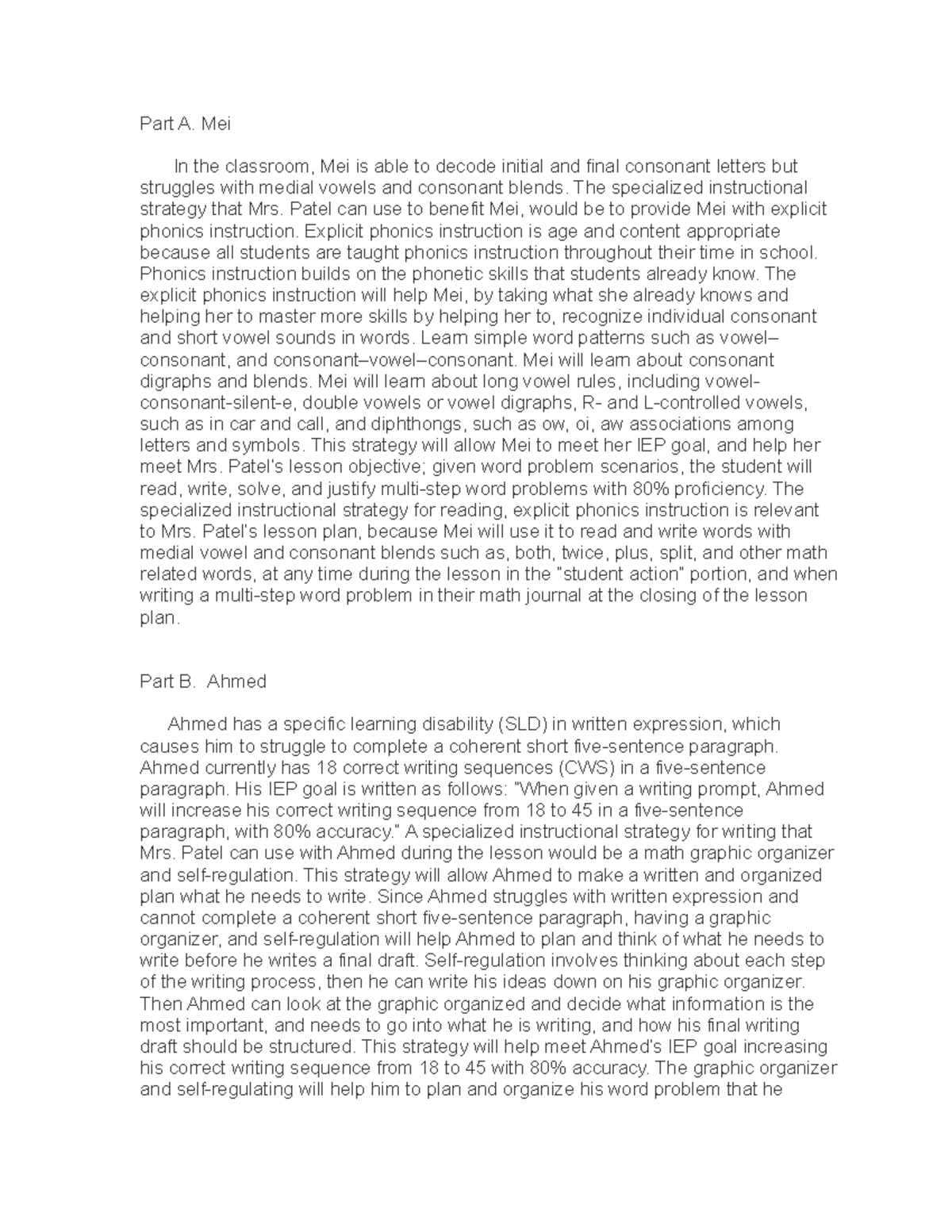 Inclusive classroom KRM1 TASK 1 Elementary Strategies - Part A. Mei In ...