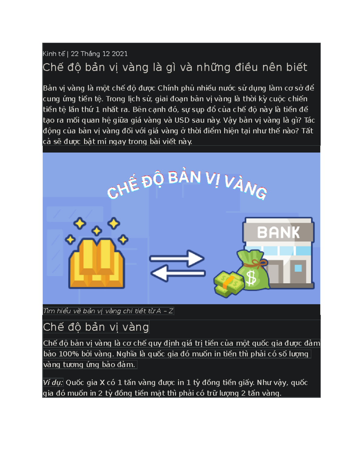 Chế Độ Bản Vị Vàng - Đây là 1 bài viết về chế độ bản vị vàng và trong ...