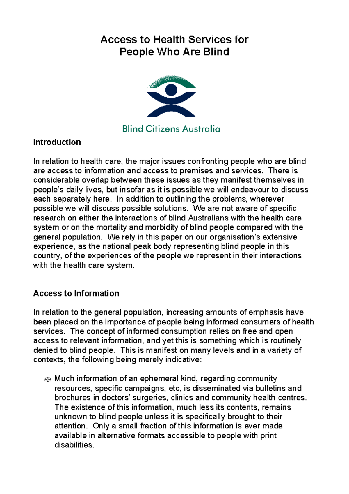 BCApaper - Access to Health Services for People Who Are Blind ...