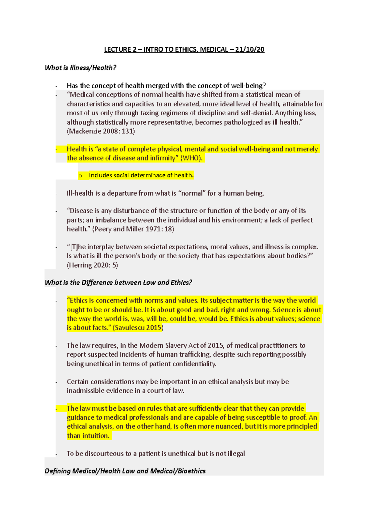 Medical Law - Introduction to Ethics - LECTURE 2 – INTRO TO ETHICS ...