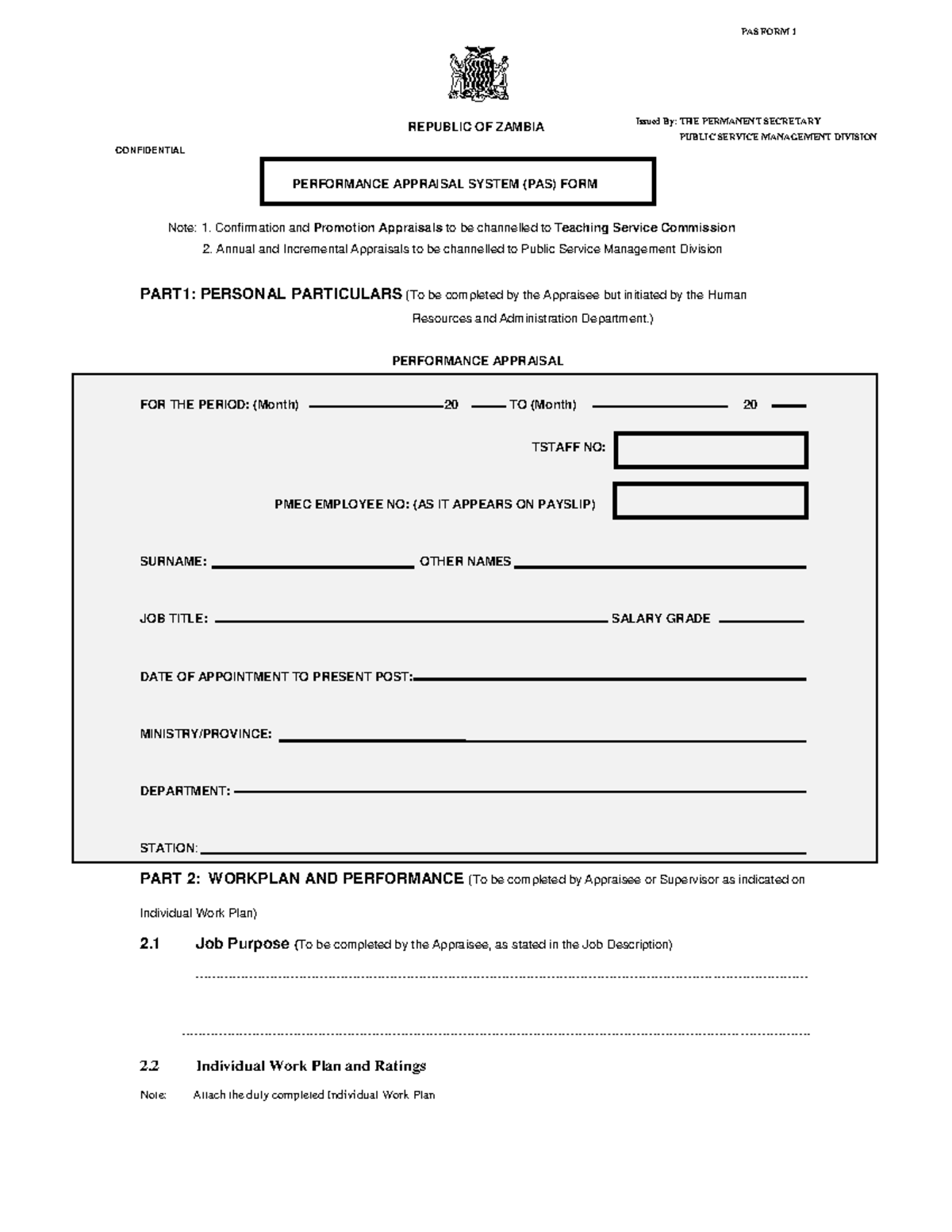 APAS FORM I WITH Field FOR PMEC Employee Number - REPUBLIC OF ZAMBIA ...