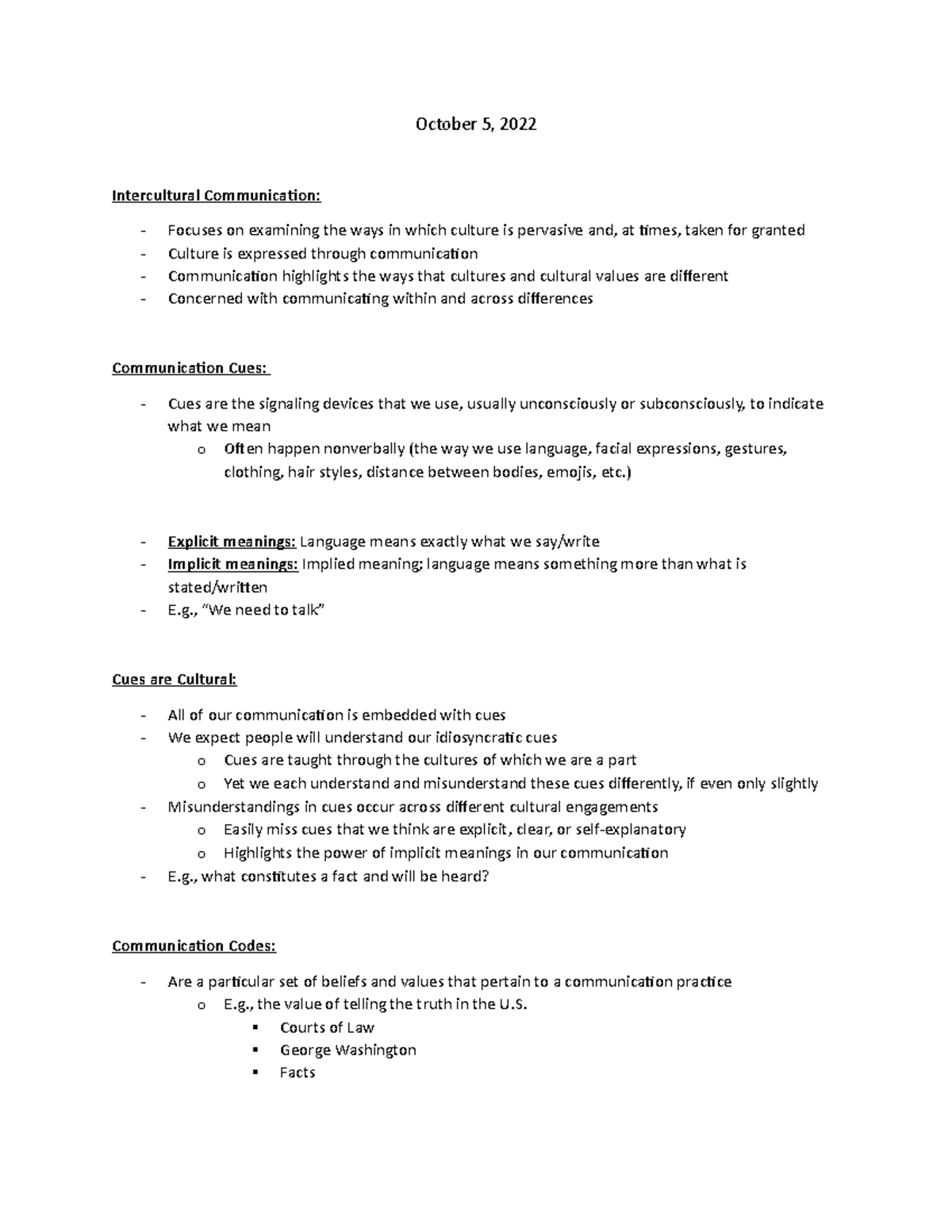 October 5 Class Notes October 5 2022 Intercultural Communication Focuses On Examining The