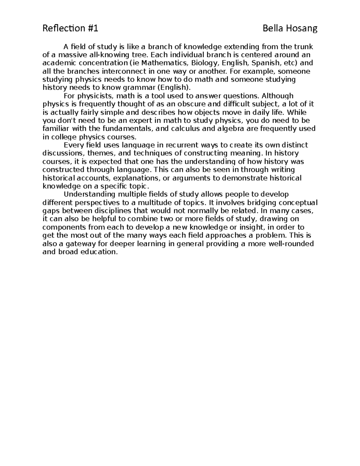 Reflection 1 - An end of unit assignment to check for understanding ...