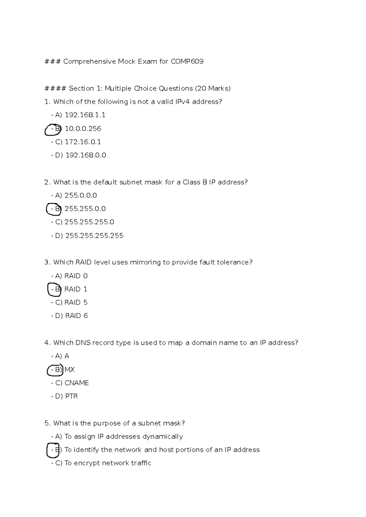 Practice Exam for Final Multichoice Exam-self made - Comprehensive Mock ...
