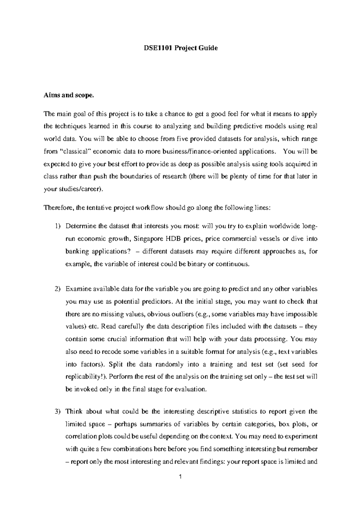 DSE1101 Project Guidelines upd - DSE1101 Project Guide Aims and scope ...