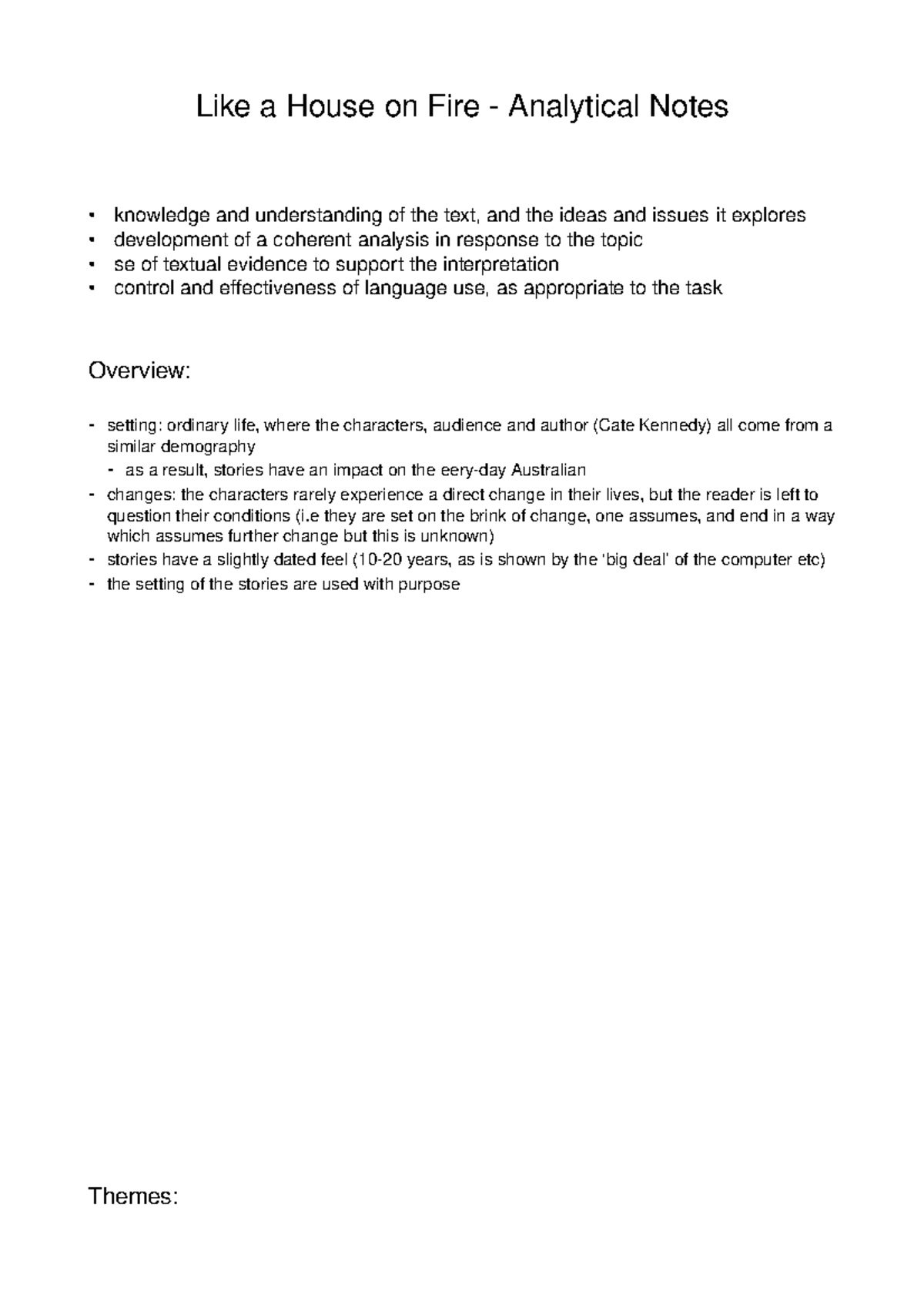 Lahof Notes - Like a House on Fire - Analytical Notes • knowledge and ...