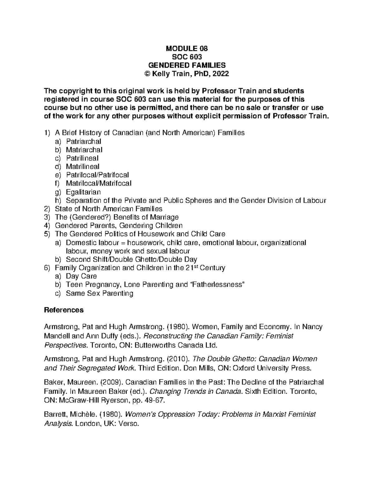 SOC603 Module 08 Gendered Families Lecture Outline and Discussion ...