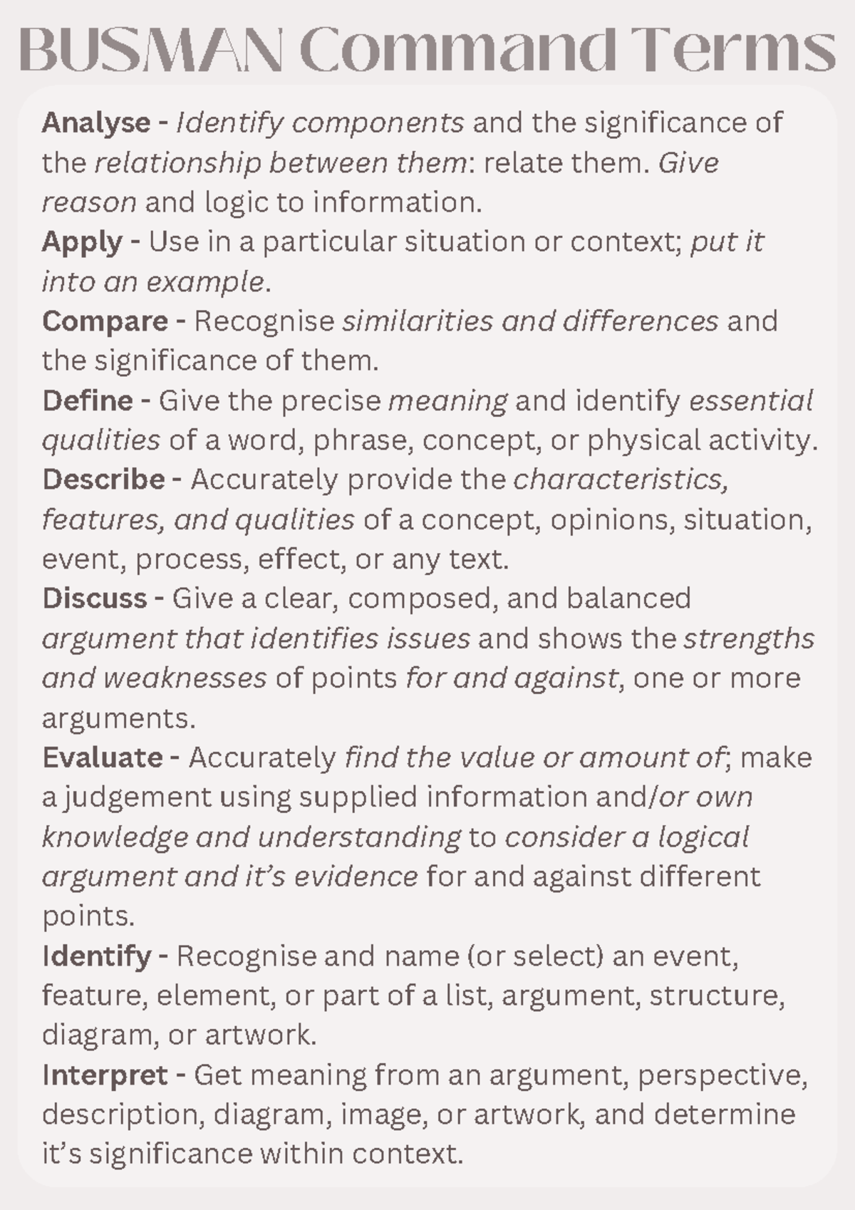 AOS1 command terms - BUSMAN Command Terms Analyse - Identify components ...