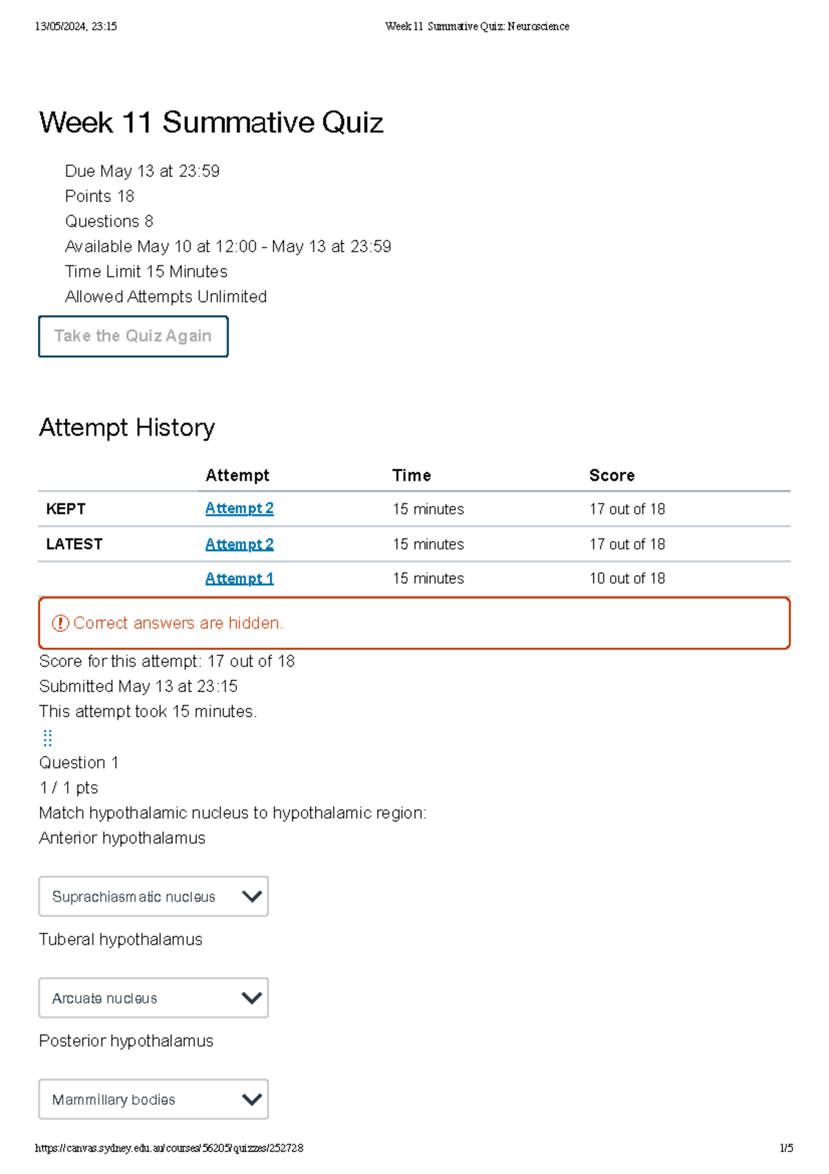 Week 11 Summative Quiz Neuroscience Questions - Week 11 Summative Quiz Due May 13 at 23: Points ...