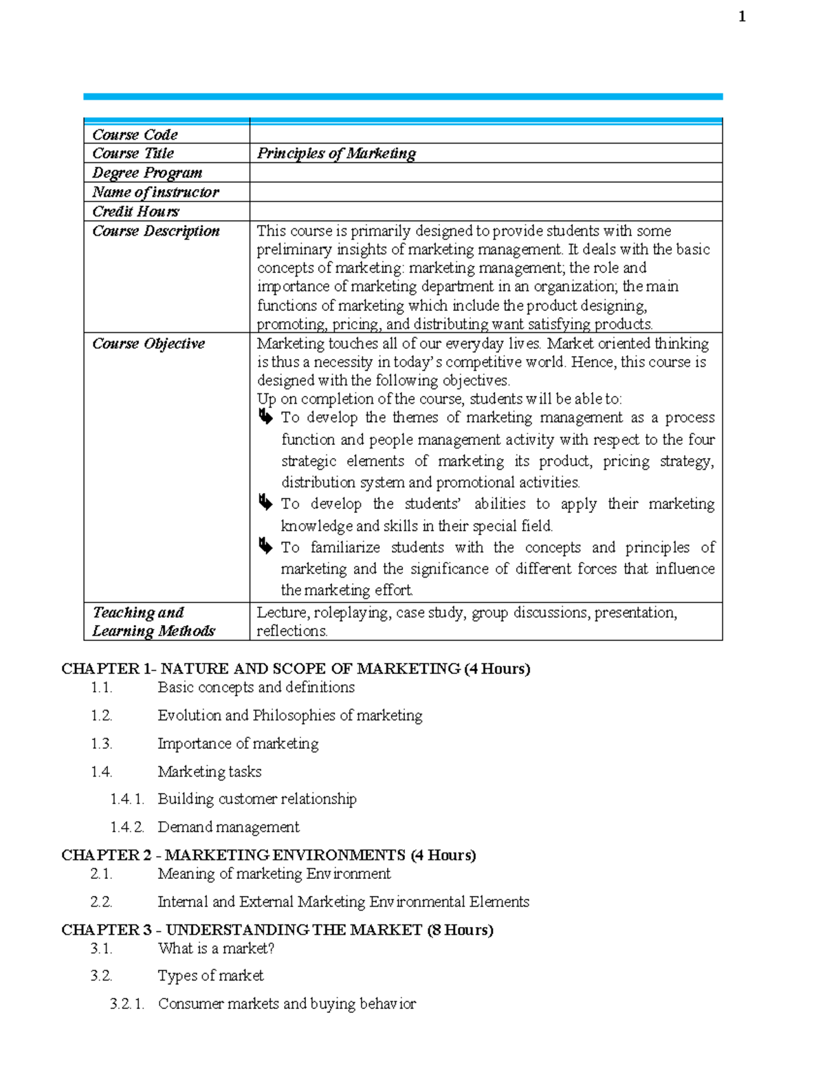 Principles of mkg from chapter 1-8 - Course Code Course Title ...