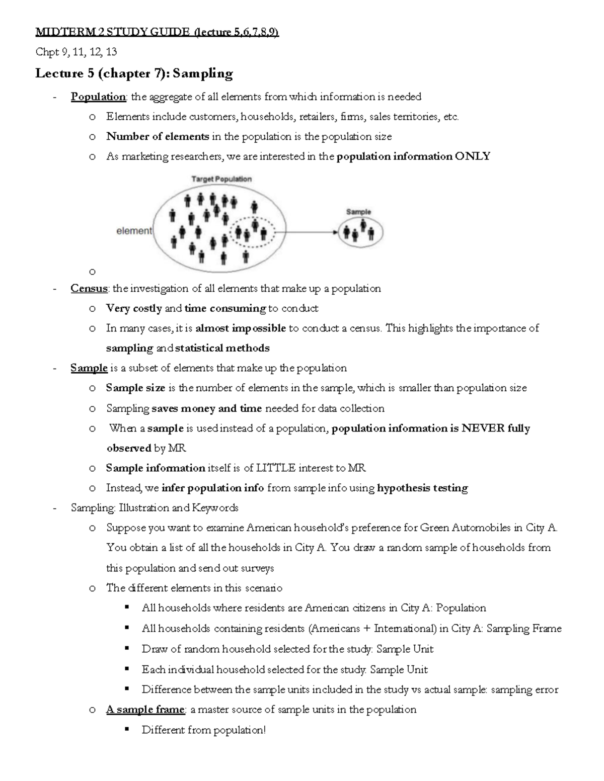 Marketing Midterm 2 - MIDTERM 2 STUDY GUIDE (lecture 5,6,7,8,9) Chpt 9, 11, 12, 13 Lecture 5 ...