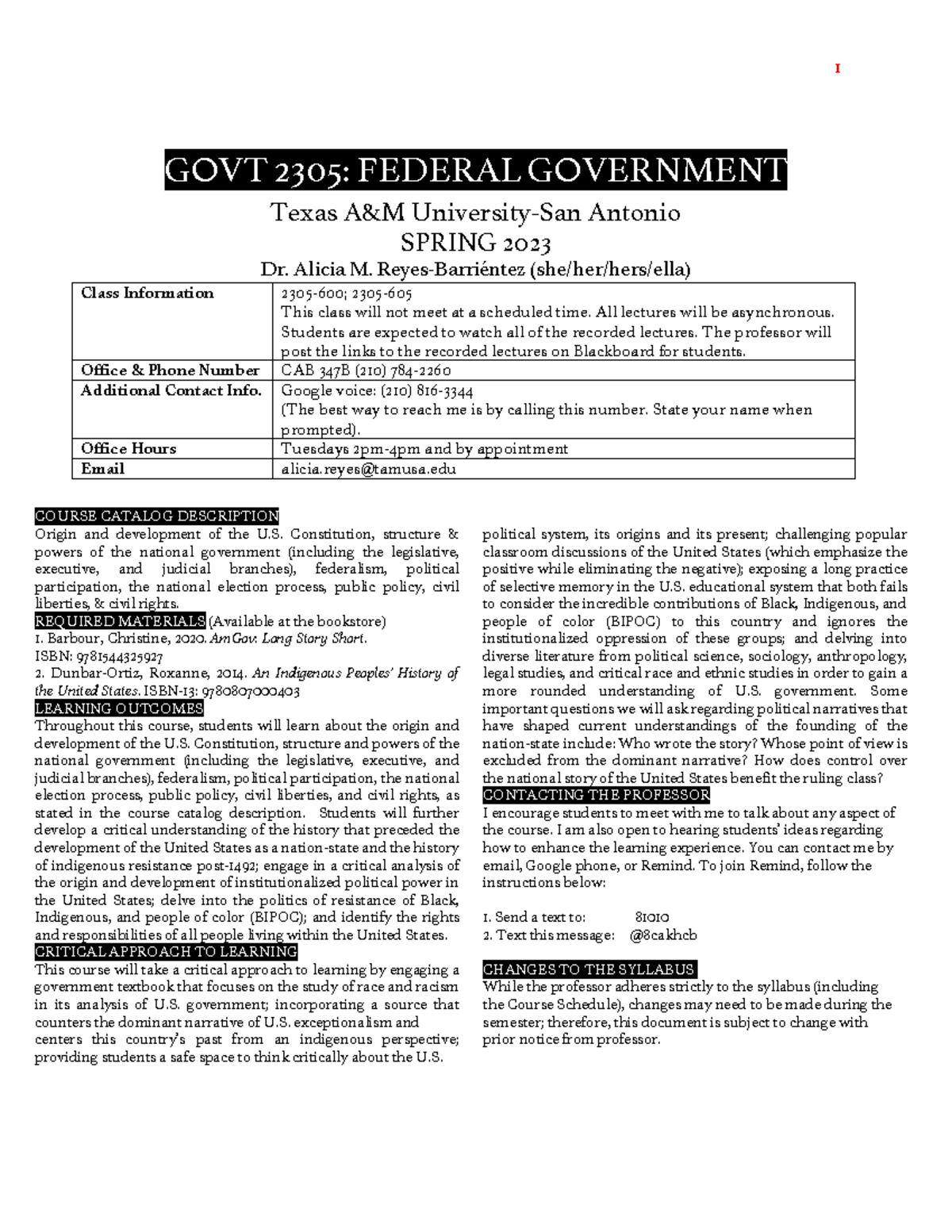 GOVT2305. Spring 2023 - Syllabus for GOVT 2305 2022-2023 - GOVT 2305 ...