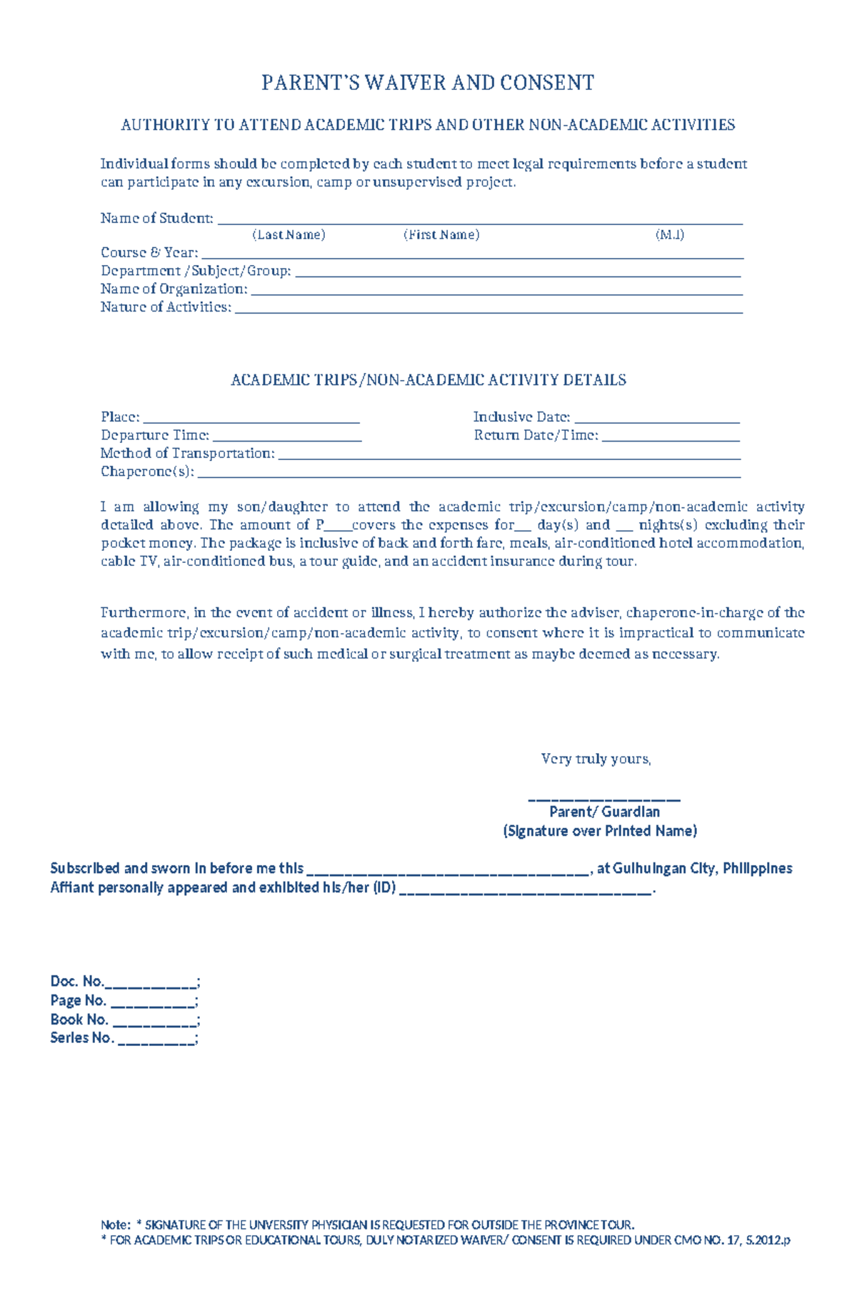 Parents- Waiver-1 - WHAAAA - PARENT’S WAIVER AND CONSENT AUTHORITY TO ...