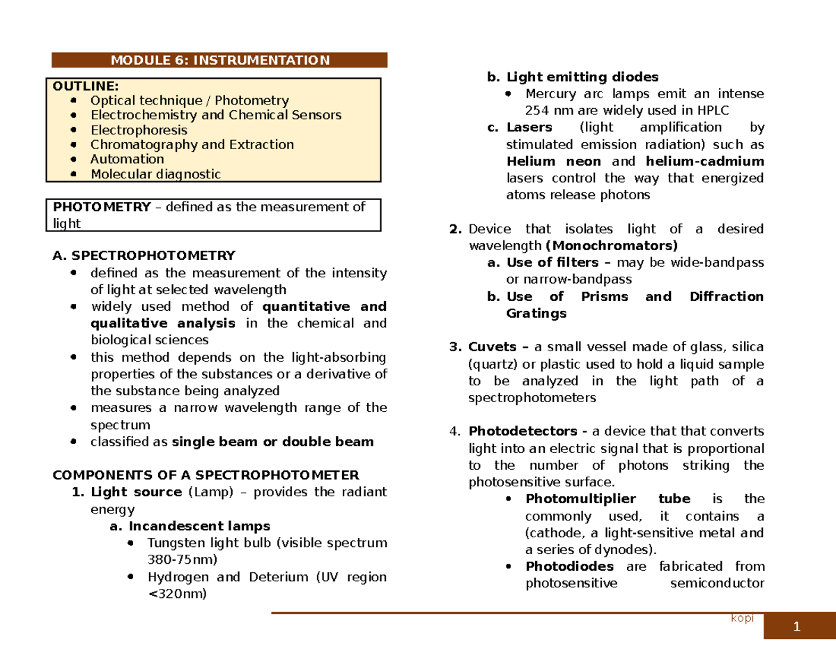 CC1 Instrumentation - kopi MODULE 6: INSTRUMENTATION OUTLINE: Optical ...