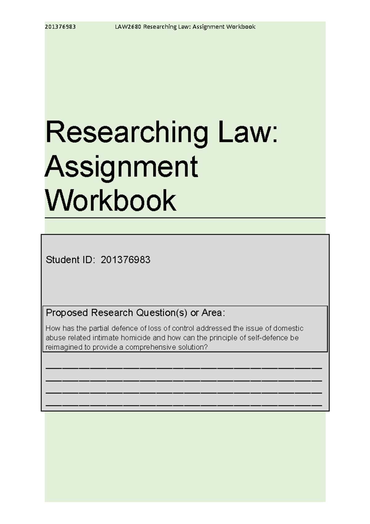 LAW2680 Researching Law Assignment Workbook - Researching Law ...