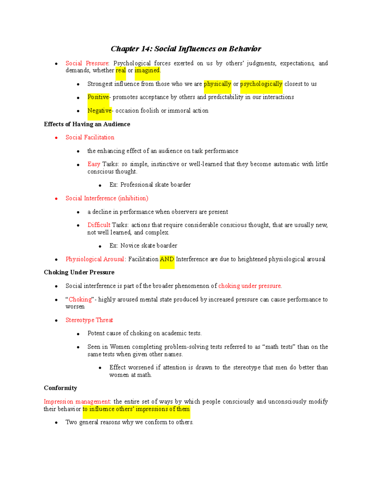 Ch. 14 Discussion Notes - Chapter 14: Social Influences on Behavior ...