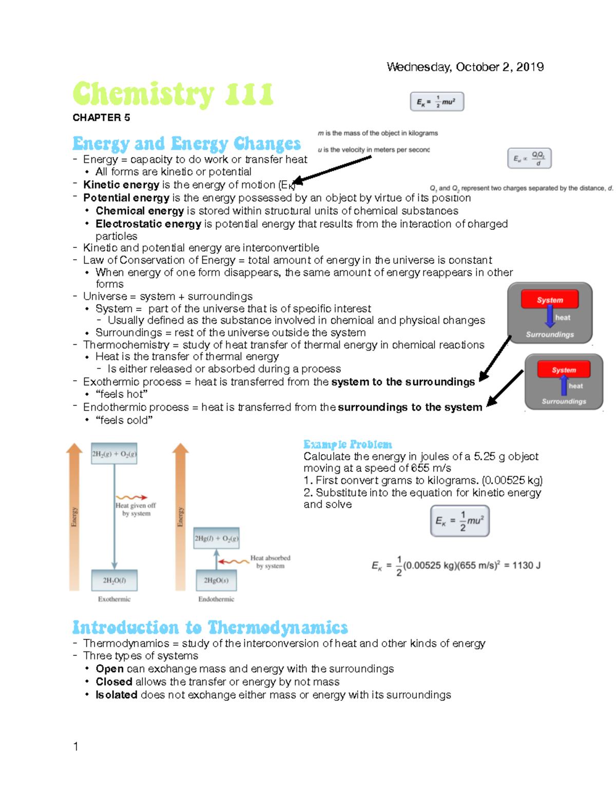 Chemsitry 10 - Dr. Pounds - Wednesday, October 2, 2019 Chemistry 111 ...