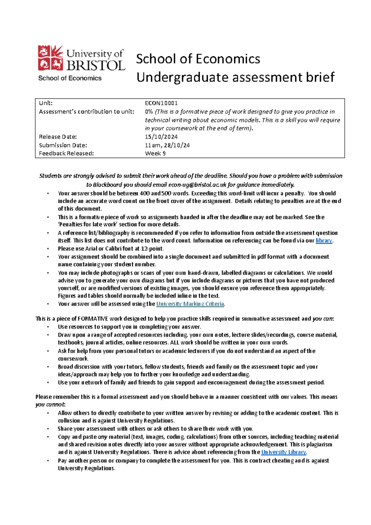 Formative 2 Assessment brief - School of Economics Undergraduate ...
