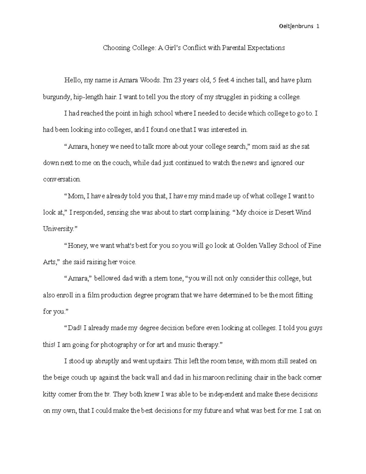 7-2; Final Project Part 1; Creative Writing - Choosing College: A Girl ...