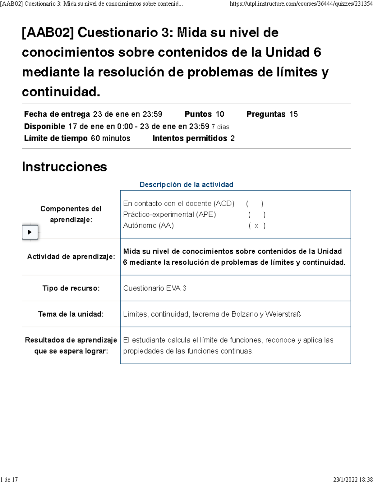 [AAB02] Cuestionario 3 Mida su nivel de conocimientos sobre contenidos de la Unidad 6 mediante ...