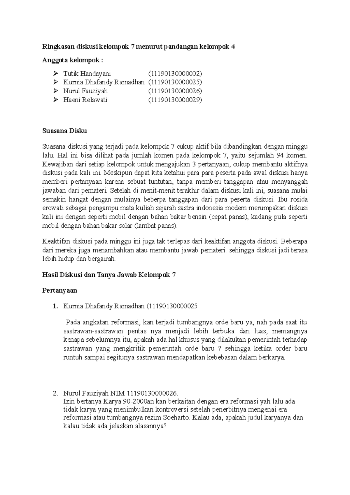 Hasil diskusi untuk kelompok 7 - Ringkasan diskusi kelompok 7 menurut pandangan kelompok 4 ...