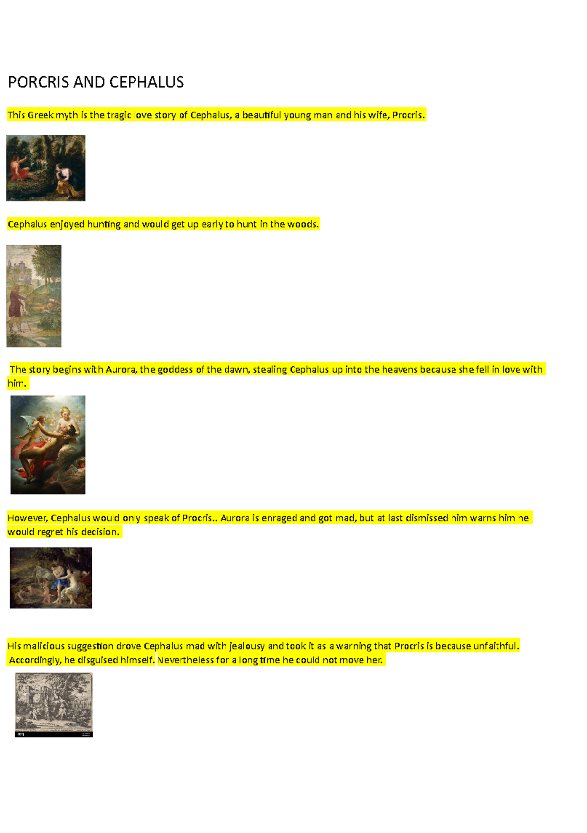 Procris and Cephalus Flow - PORCRIS AND CEPHALUS This Greek myth is the ...