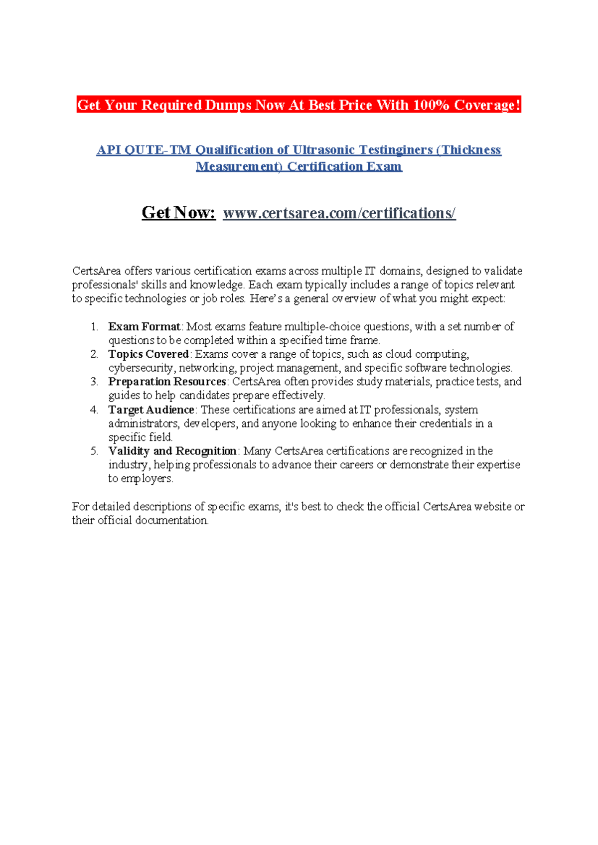 API QUTE-TM Qualification of Ultrasonic Testinginers (Thickness ...
