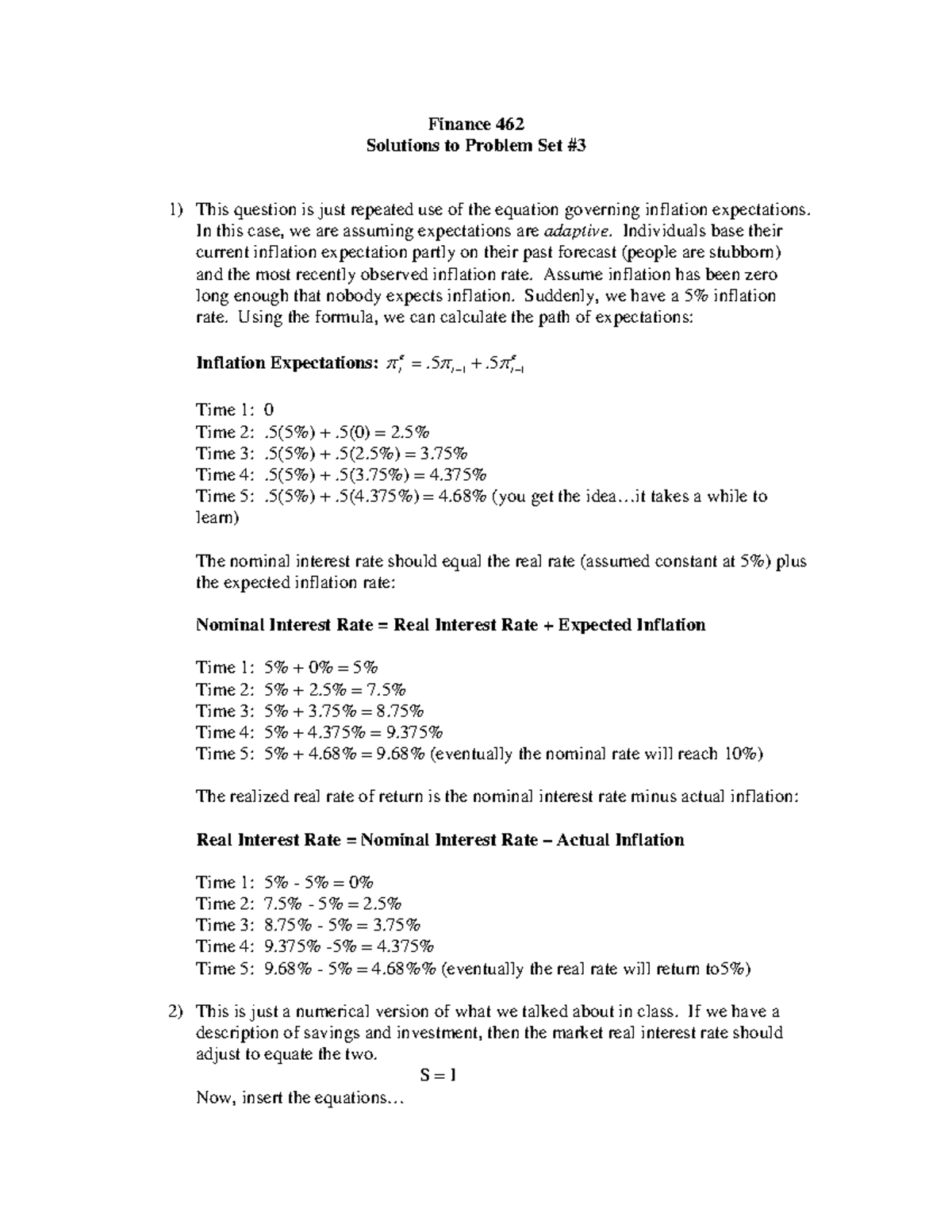 Solutions to Problem Set #3 - Finance 462 Solutions to Problem Set ...