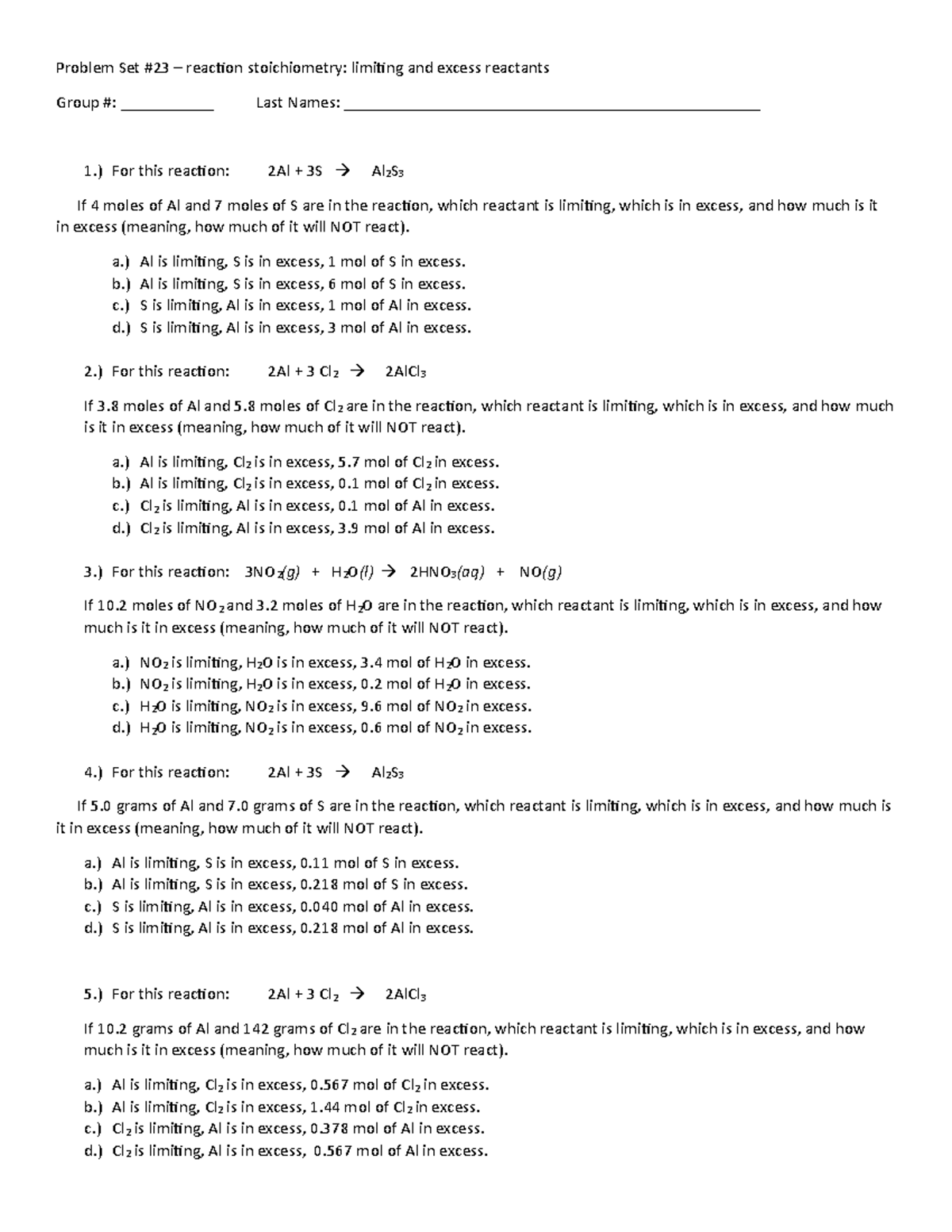 Problem+Set+%2323 - Practice problems sets for chemistry - Problem Set ...