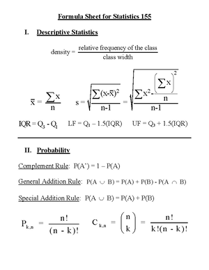Ch. 1-6 Topic List - A study guide - STAT 155 - Probability and ...