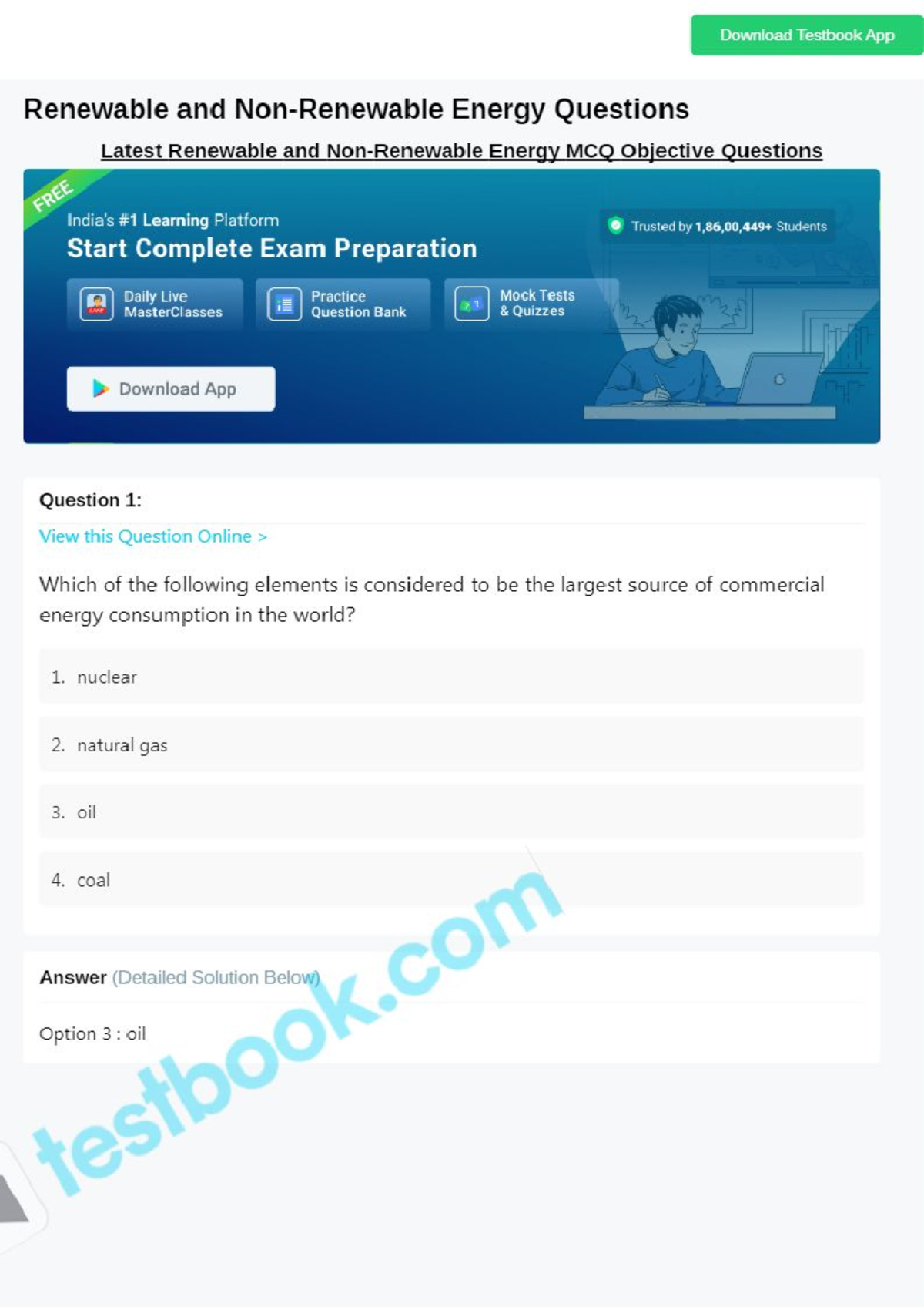 Mcq on renewable and non renewable energy - Download Testbook App ...