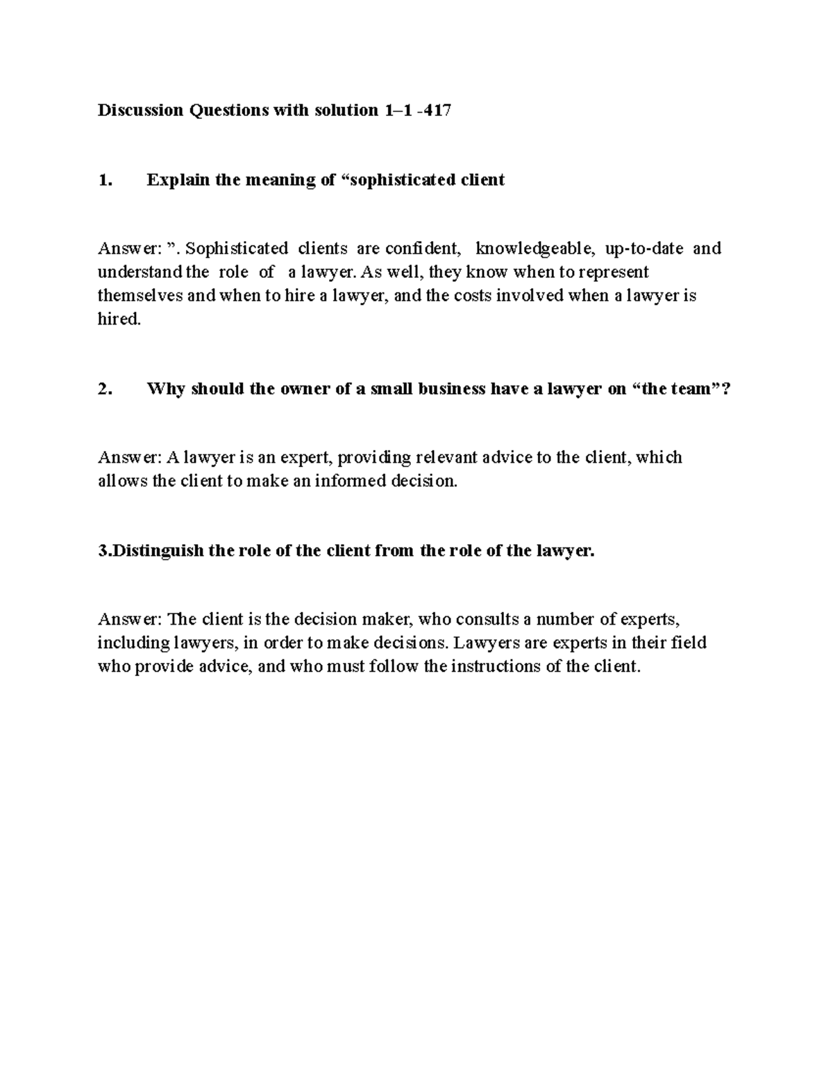 Discussion Questions with solution 1–1 -417 - Sophisticated clients are ...