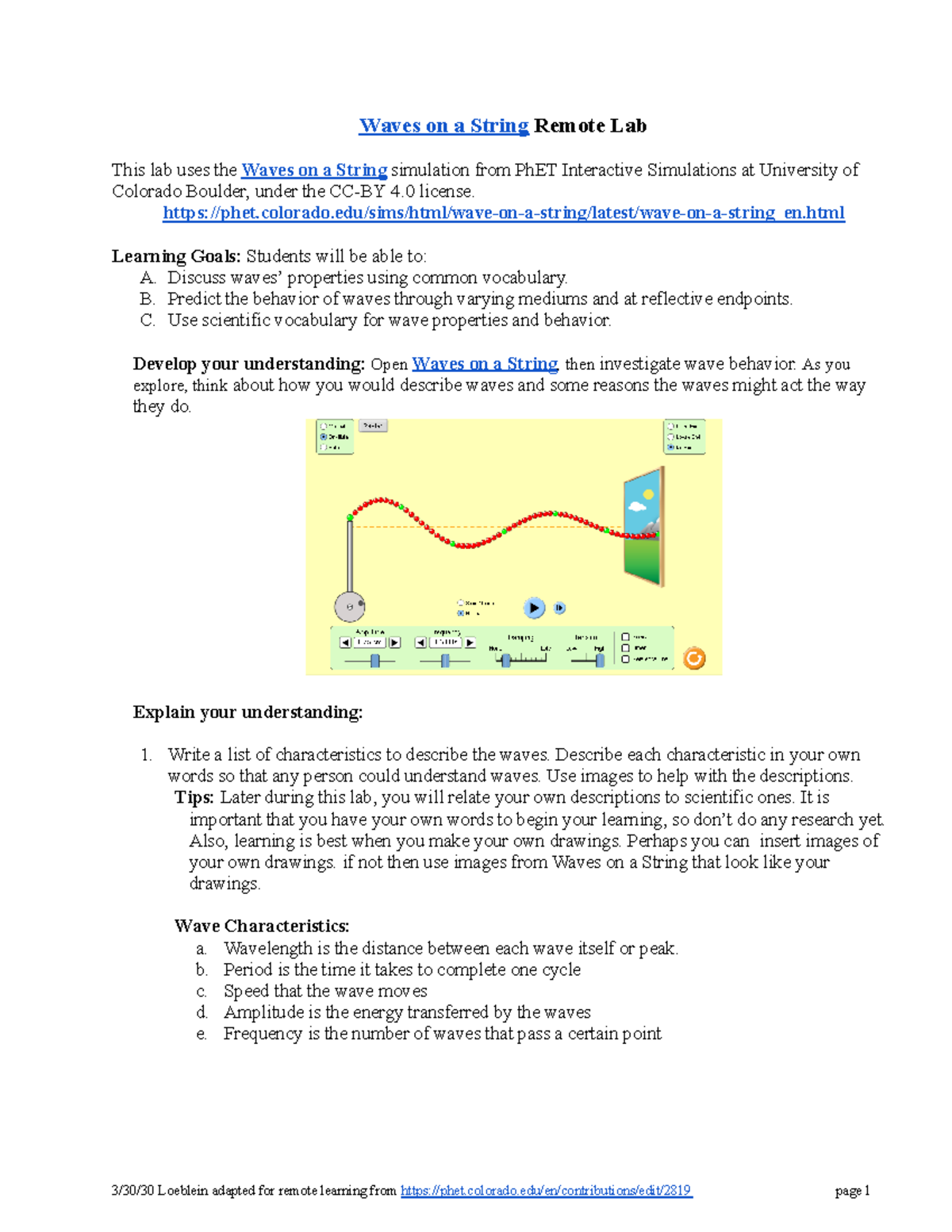 Waves and string lab - assignment - Waves on a String Remote Lab This ... Waves and string lab - assignment - Waves on a String Remote Lab This ...