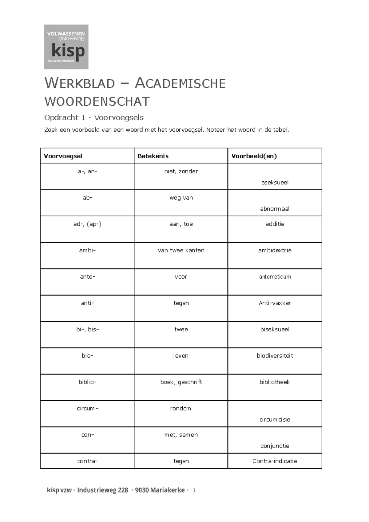 Werkblad Academisch taalgebruik - WERKBLAD – ACADEMISCHE WOORDENSCHAT ...