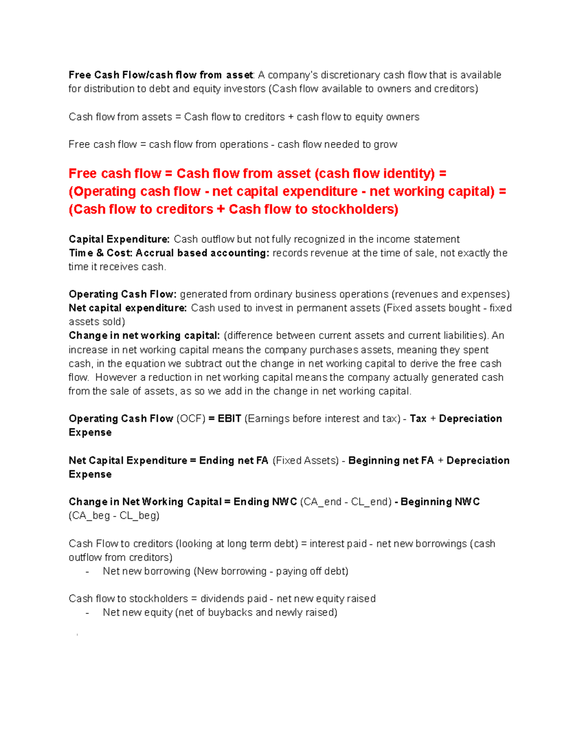 Chapter 2 - Free Cash Flow/cash flow from asset : A company’s ...