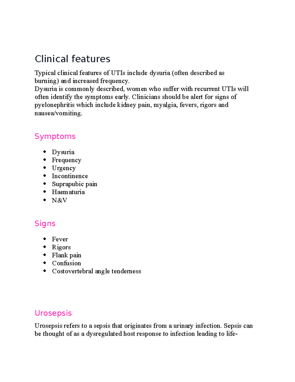 Clinical features of UTI - Dysuria is commonly described, women who ...