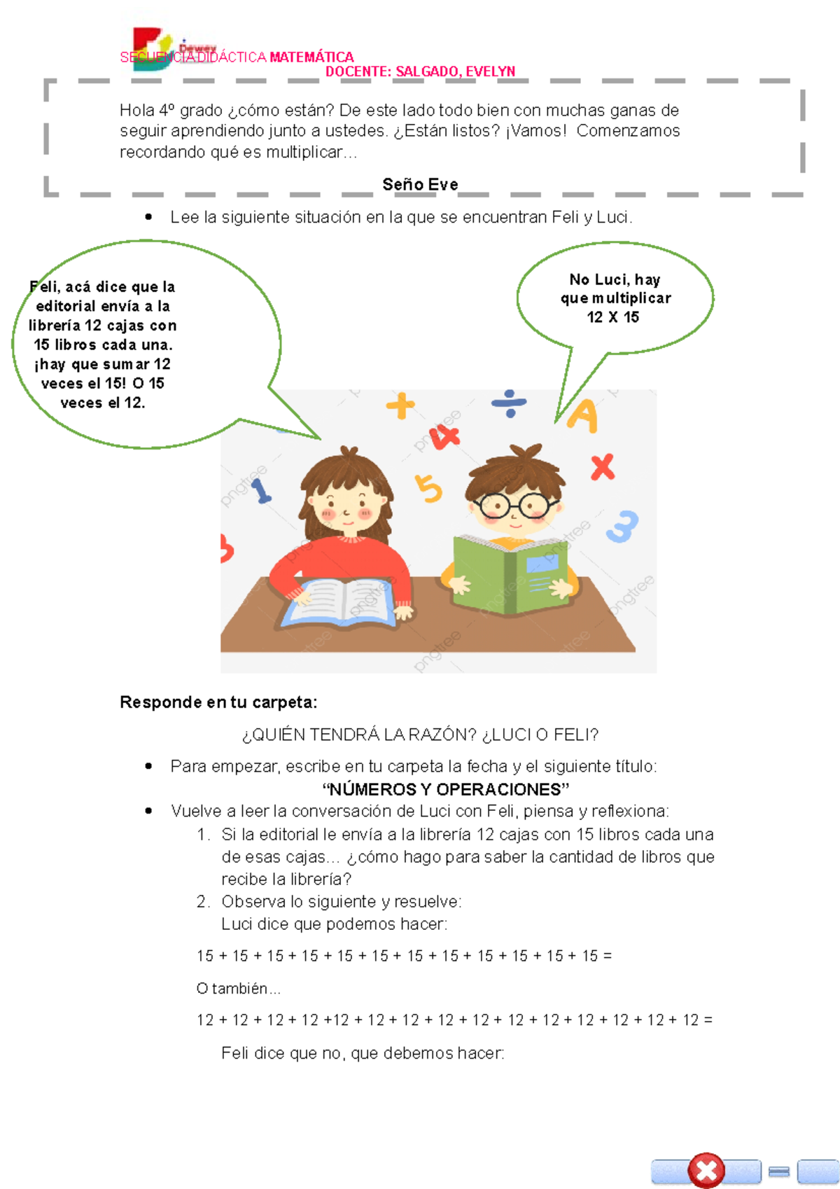 Actividades Matemática 4to grado - ####### DOCENTE: SALGADO, EVELYN ...