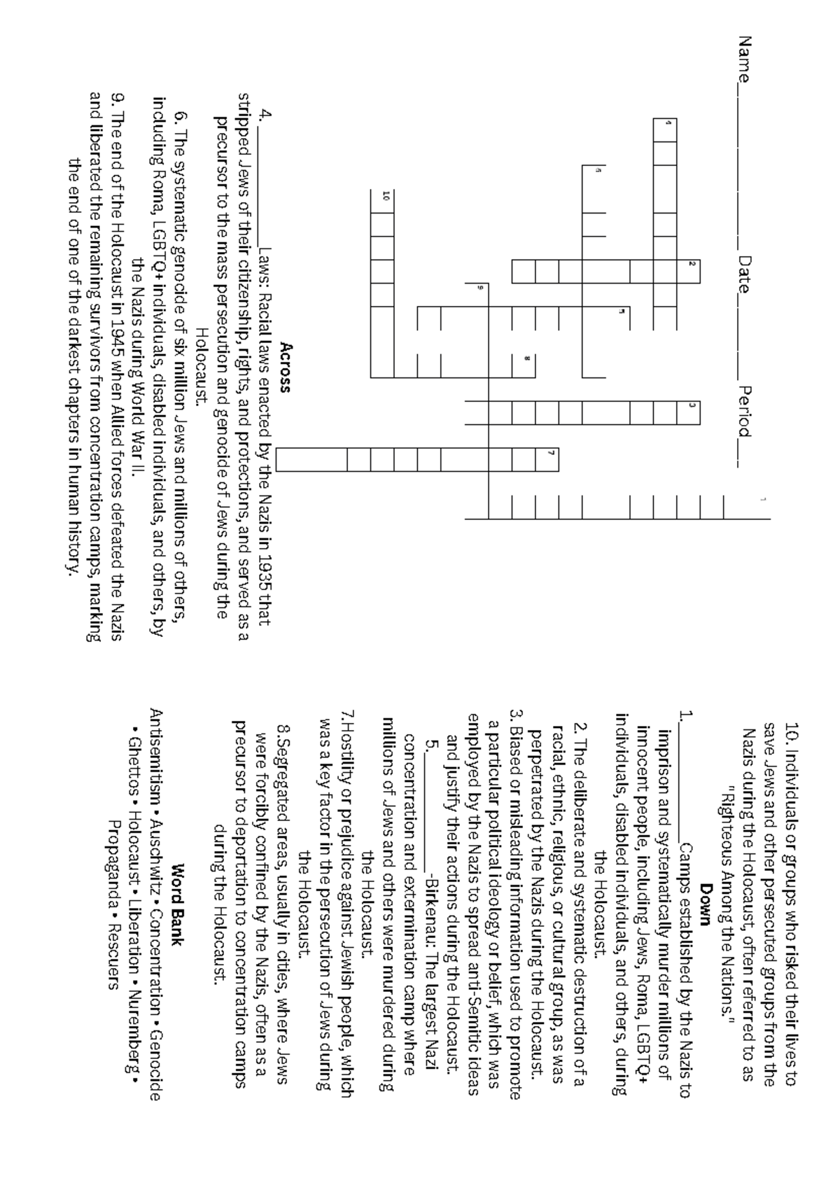 Holocaust Vocab Crossword - Across 4. __________________Laws: Racial ...