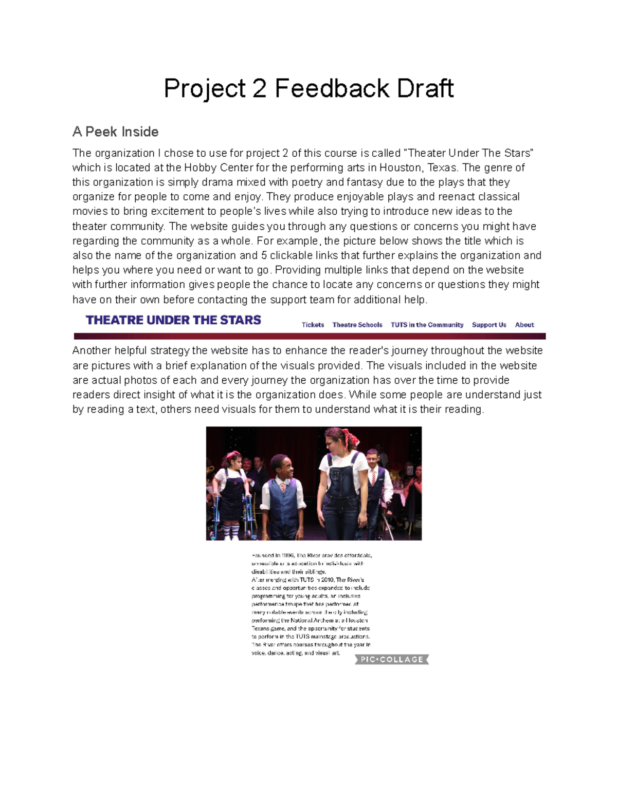 Feedback draft - Project 2 Feedback Draft A Peek Inside The organization I chose to use for ...