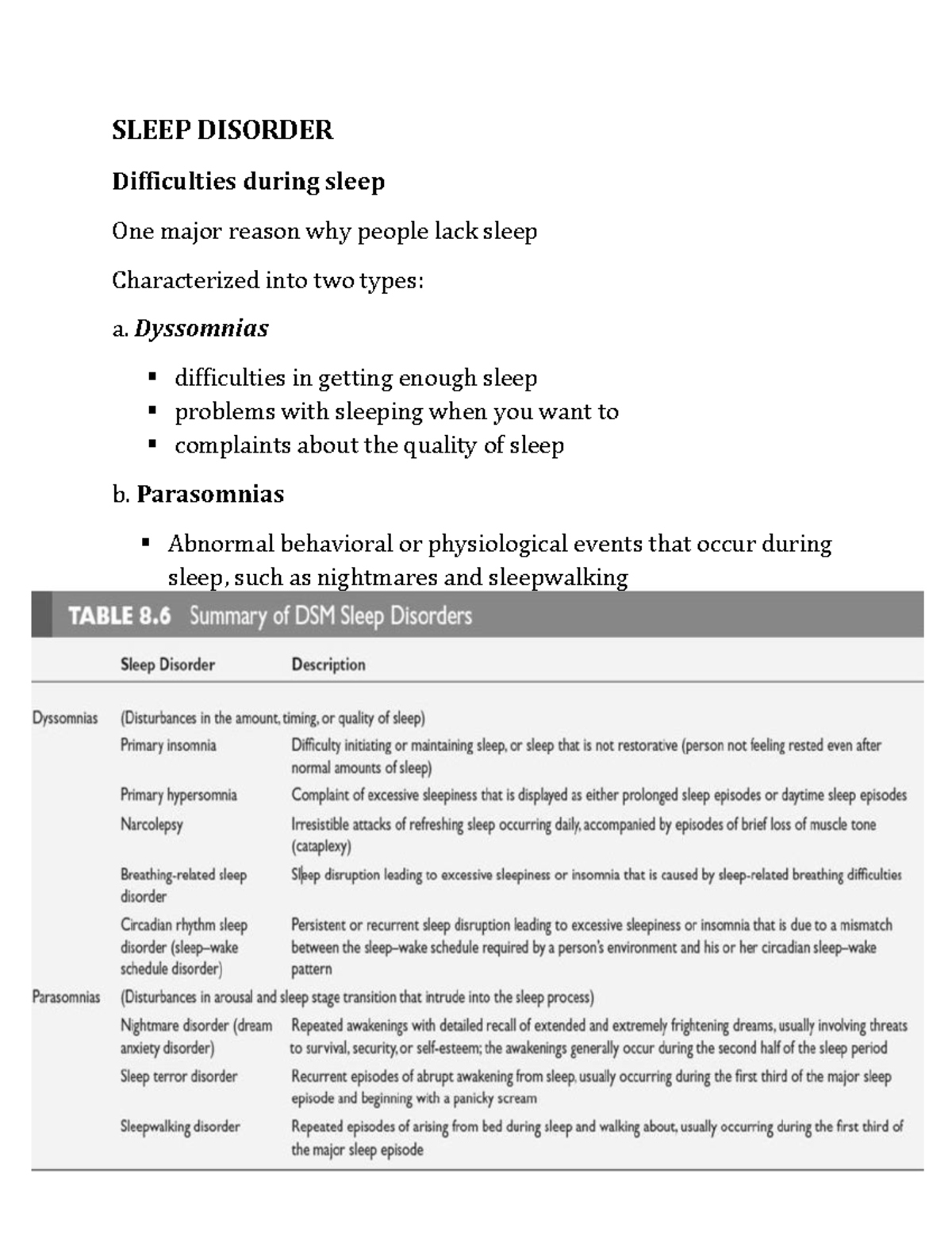 Sleep Disorder - Lecture notes 1-6 - BS Psychology - PUP - Studocu