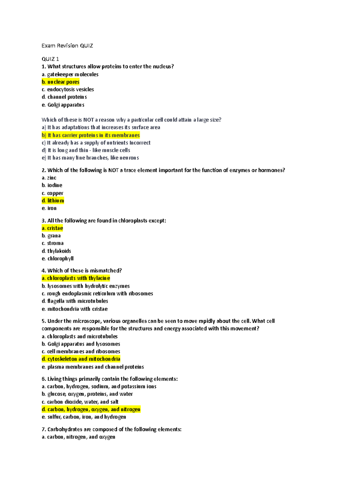 Human biology quiz revision for final exam - Exam Revision QUIZ QUIZ 1 ...