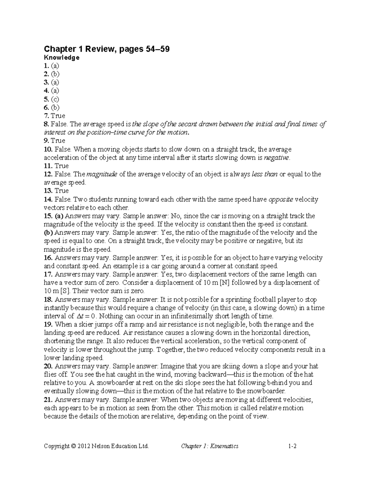 Phys12 sm 01 r nelson physics 12 chapter 1 summary - Chapter 1 Review ...
