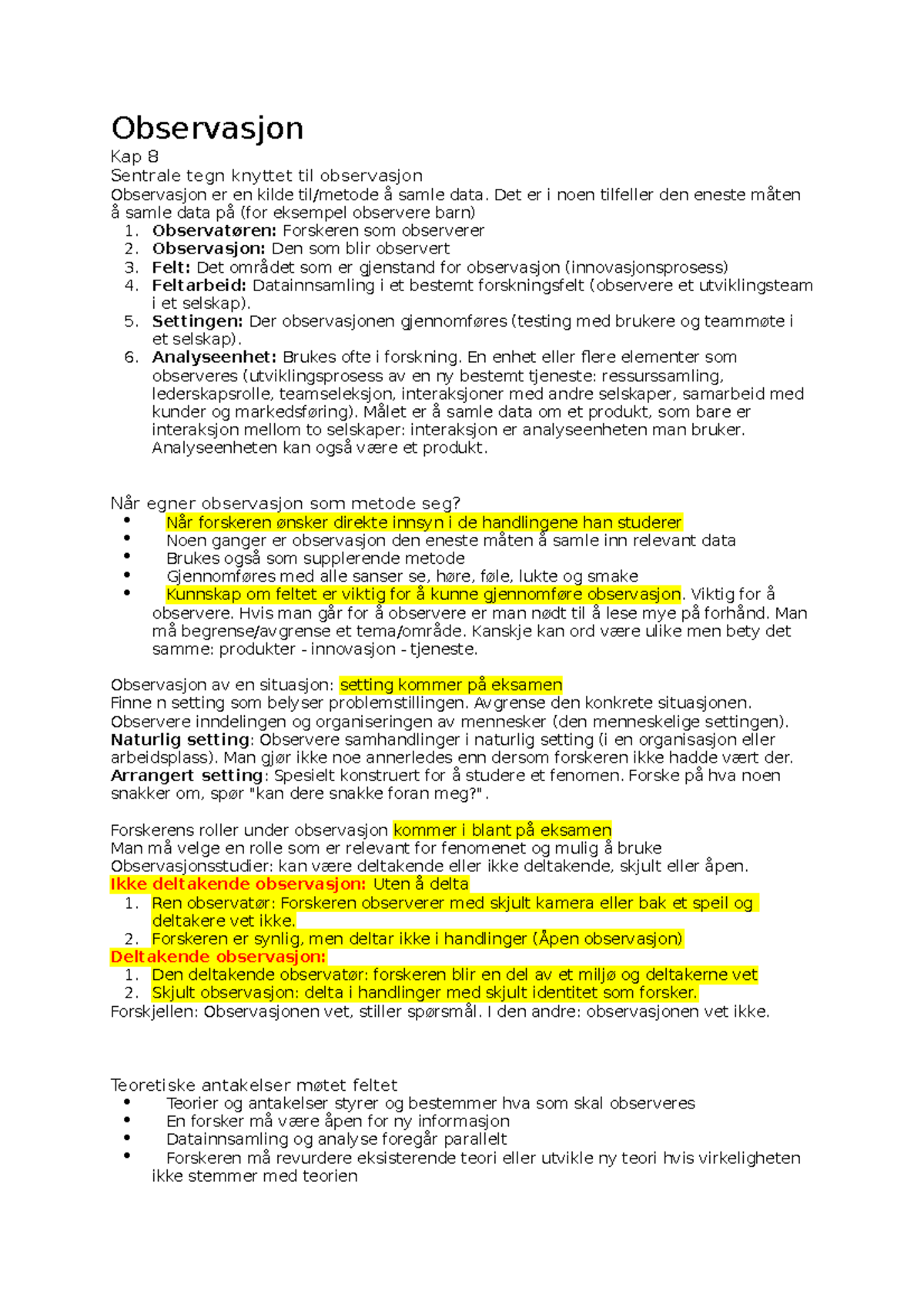 Observasjon - Observasjon Kap 8 Sentrale tegn knyttet til observasjon ...