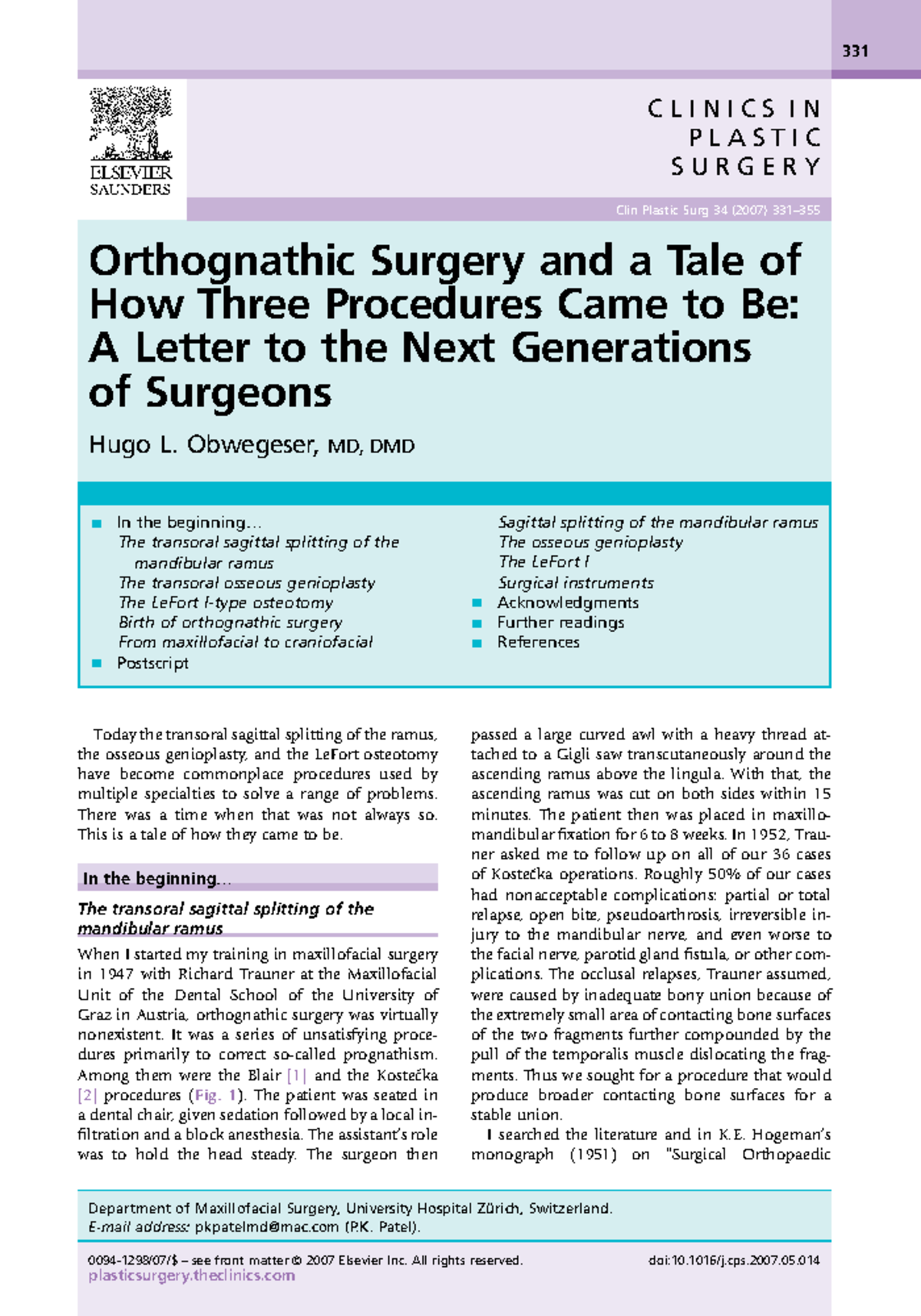 Orthognathic Surgery and a Tale of How Three Procedures Came to Be ...