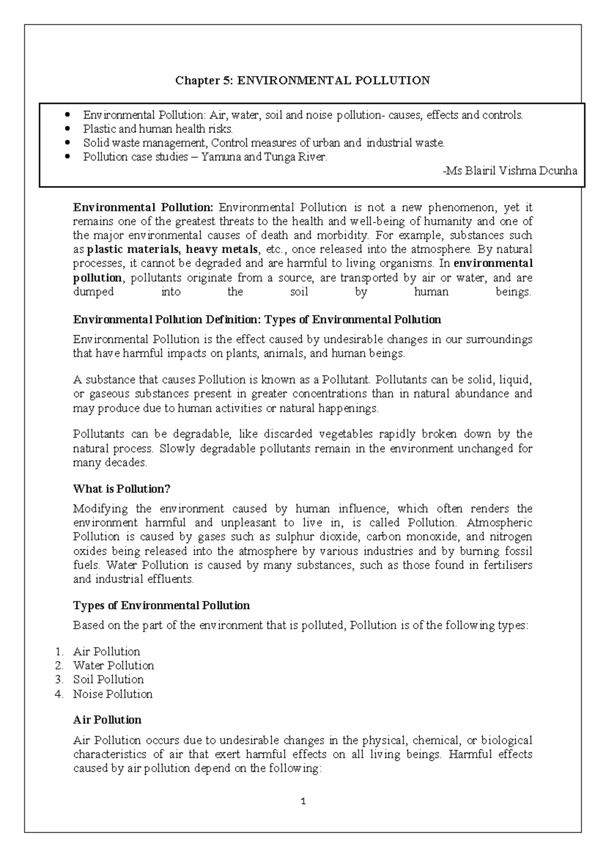 Chapter 5-Environmental pollution - Chapter 5: ENVIRONMENTAL POLLUTION ...