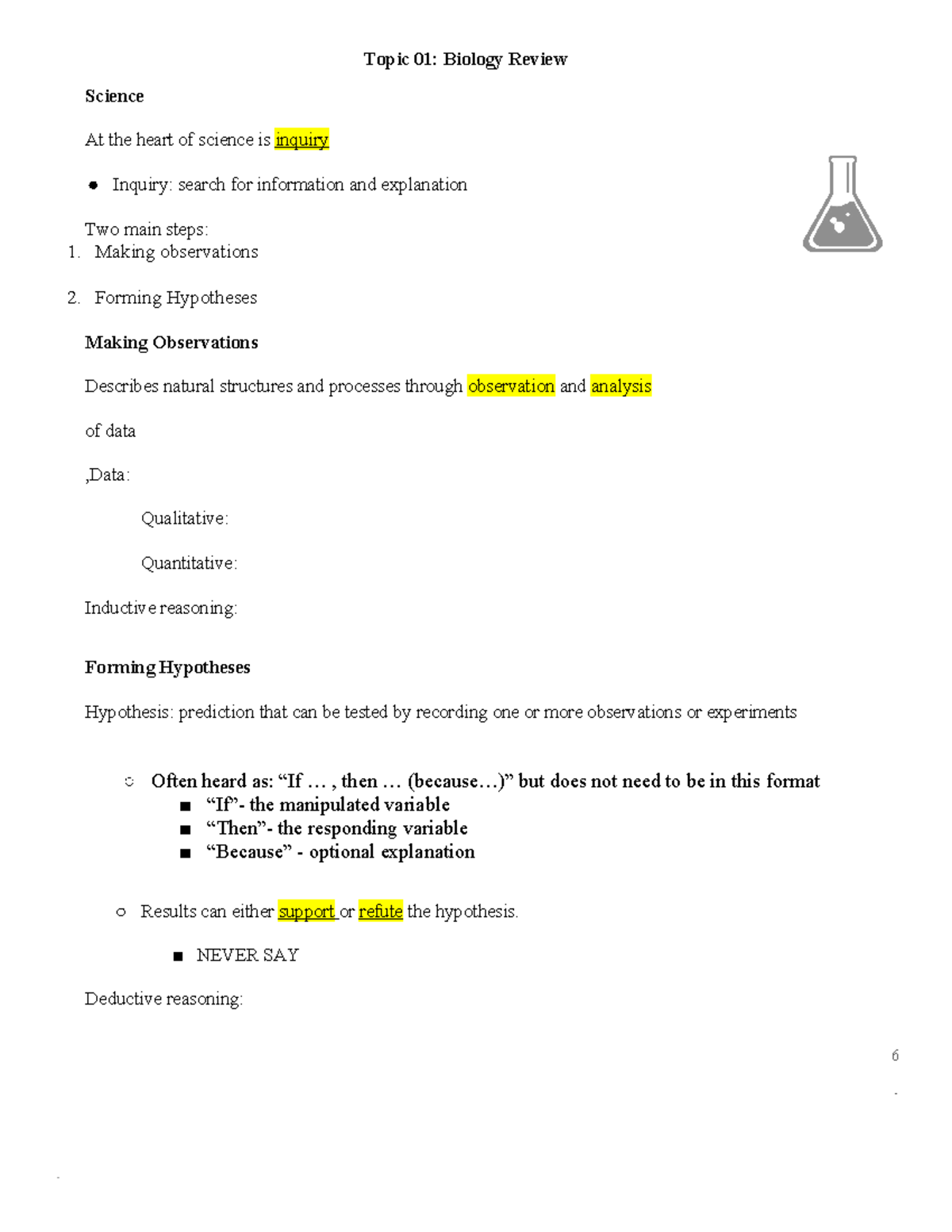 Biology Review Guided Notes 6-14 - Topic 01: Biology Review Science At ...