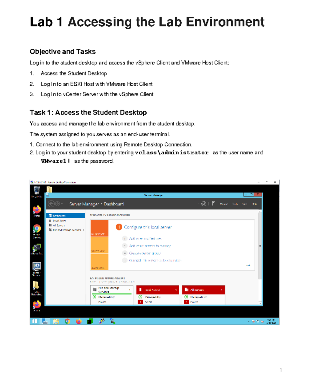VMware v Sphere Lab 01 - Access environment lab - Lab 1 Accessing the Lab Environment Objective ...