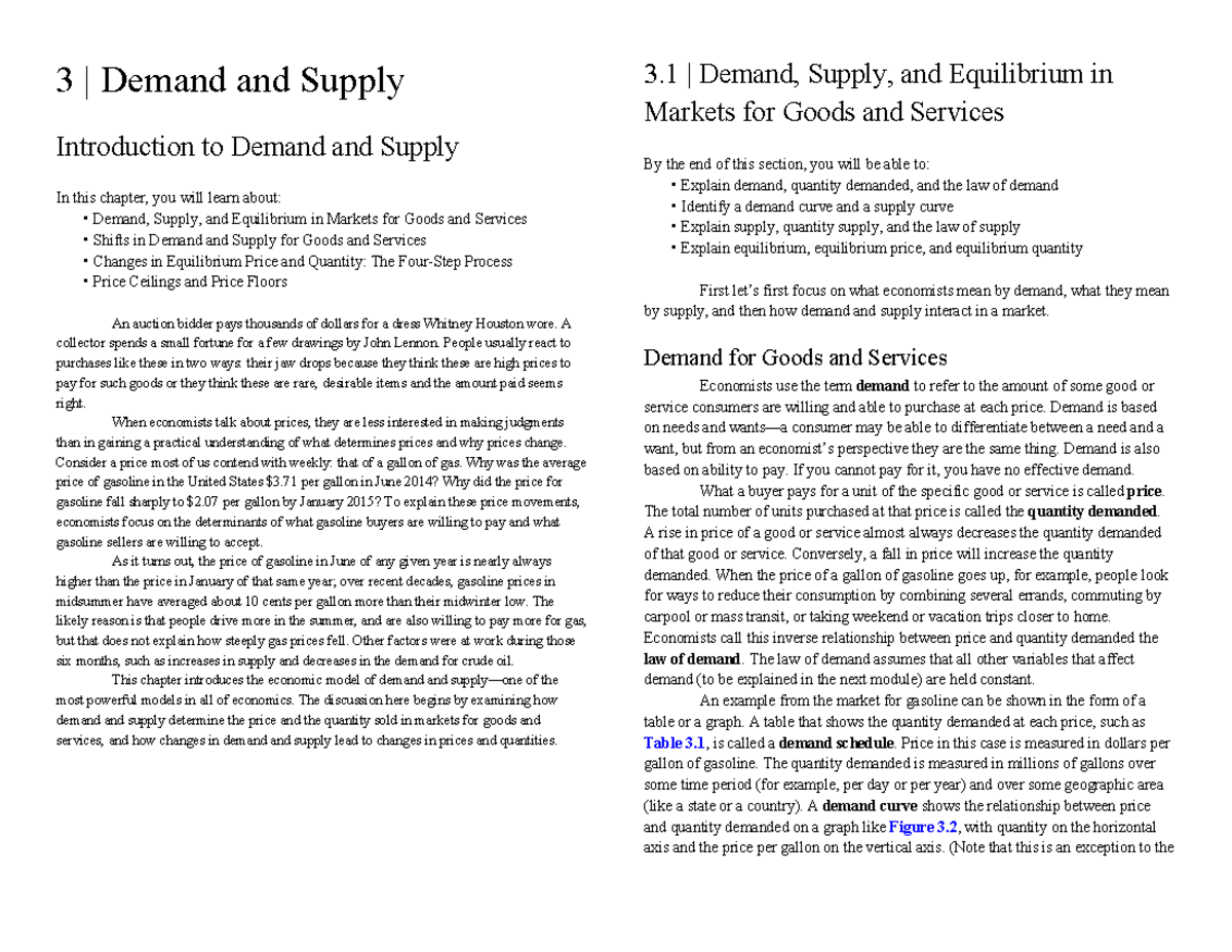 Chapter 3 - ECON157 - 3 | Demand and Supply Introduction to Demand and ...
