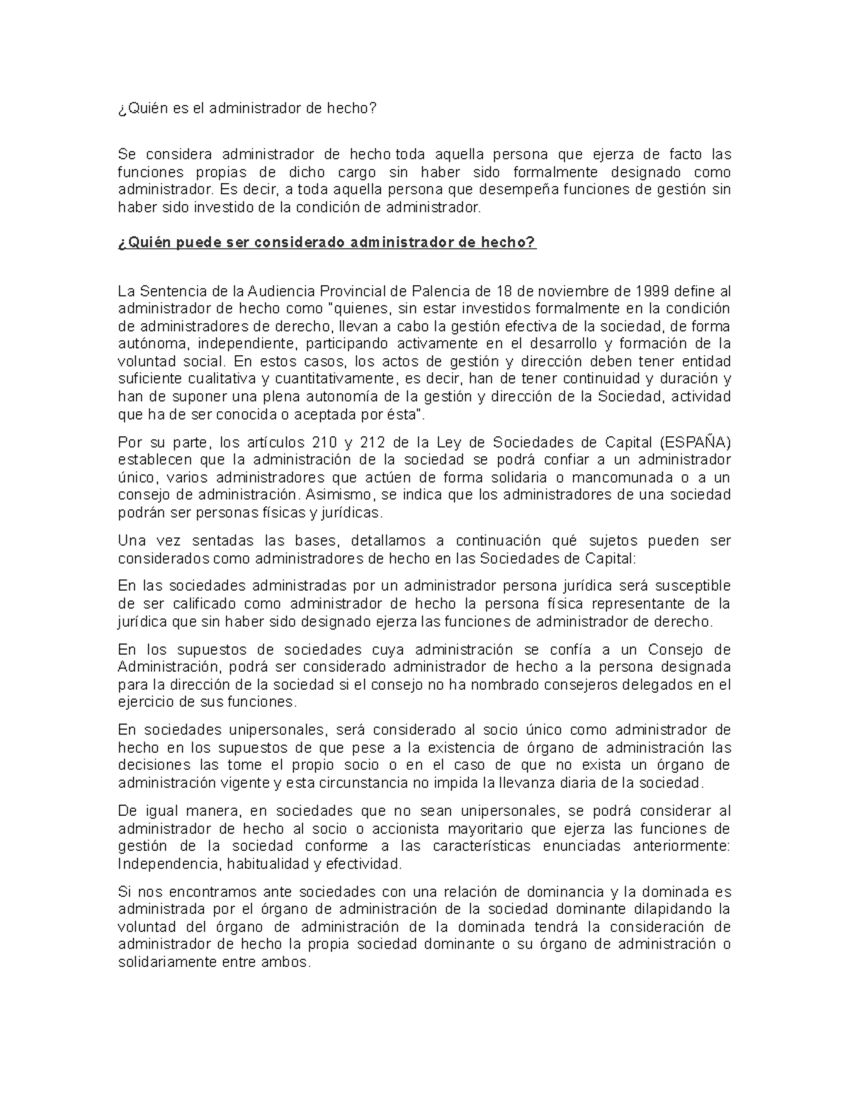 Quién es el administrador de hecho y otros - Derecho Civil I - UNELLEZ - Studocu